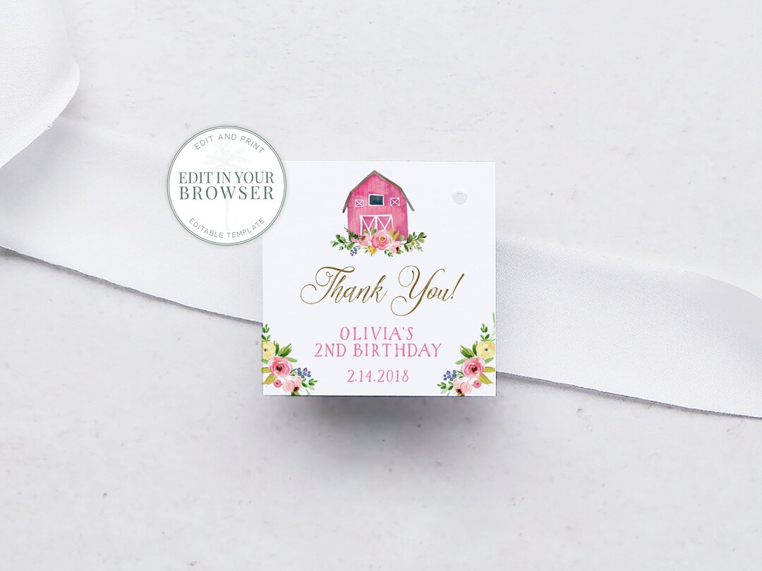 Barnyard Favor Tags, Farm, Barn, Girl, Thank You Tag, EDITABLE, INSTANT ...