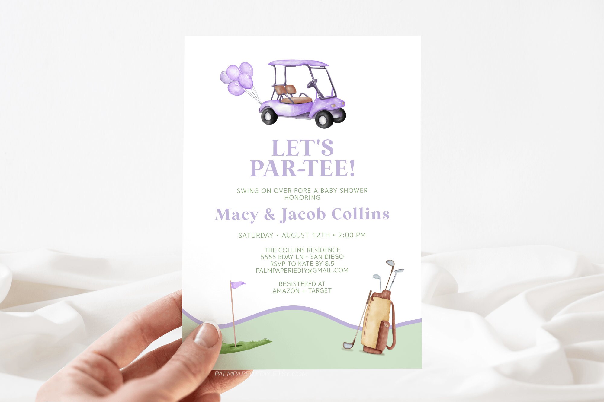 Golf Theme Baby Shower Invitation Purple Golfing Invites - Etsy