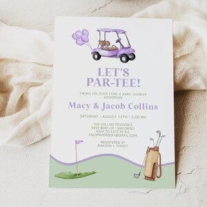 Golf Theme Baby Shower Invitation Purple, Golfing Invites Girl, Couples ...