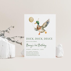 Duck 2nd Birthday Invitation, Duck Duck Deuce, Mallard Invite Template ...