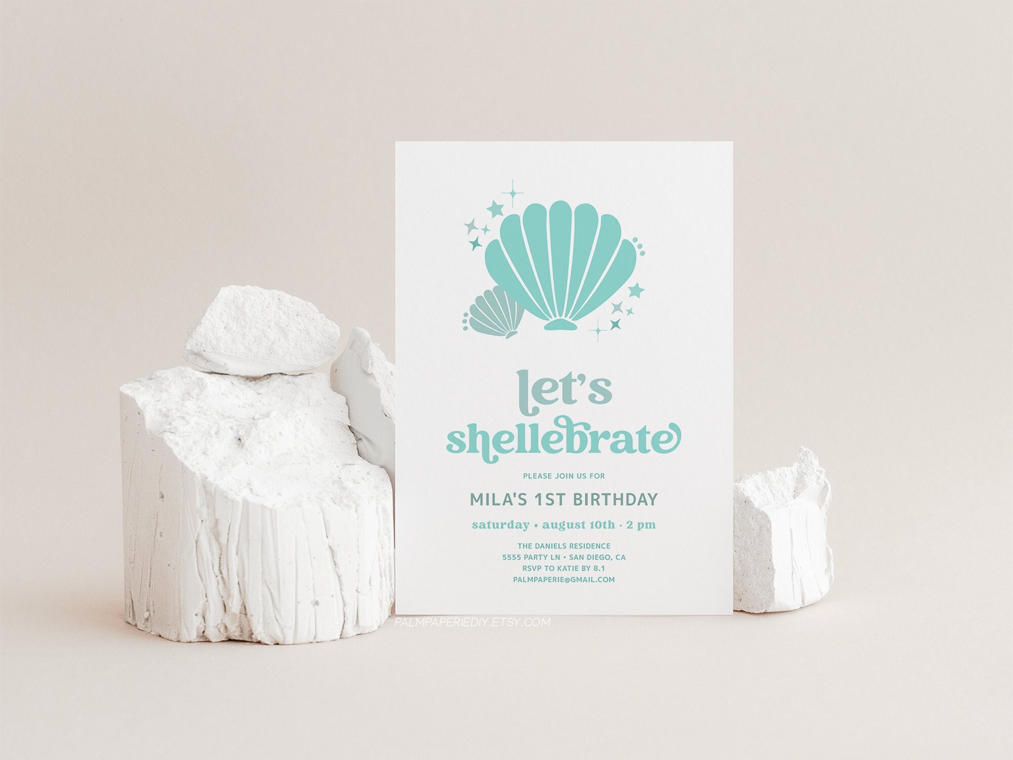 Sea Shell Birthday Invitation Girl Party Invites - Etsy