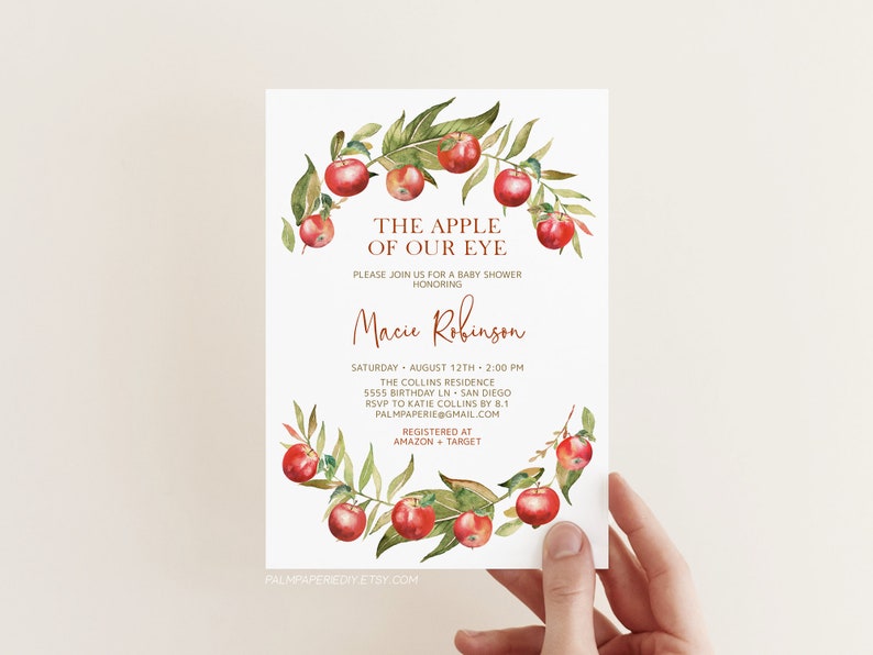 Apple Baby Shower Invitation Apple of Our Eye Fall Invites - Etsy