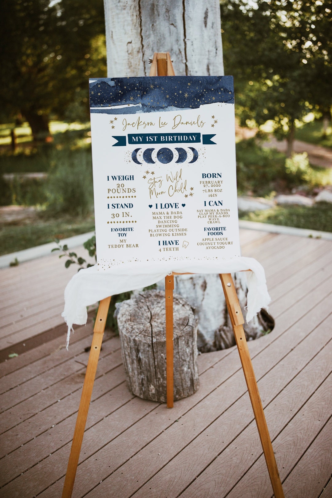 Moon Theme 1st Birthday Party, Milestone Board, Celestial, Stay Wild ...