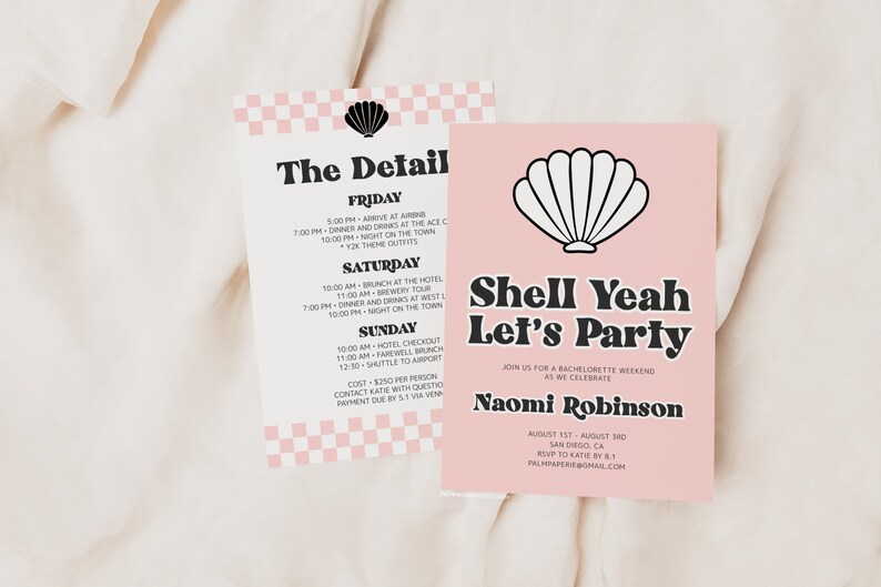 Shell Yeah Bachelorette Party Invitation With Itinerary Beach - Etsy