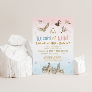 Wizard Gender Reveal Invitation, Wizard or Witch Party Invites, Magic ...