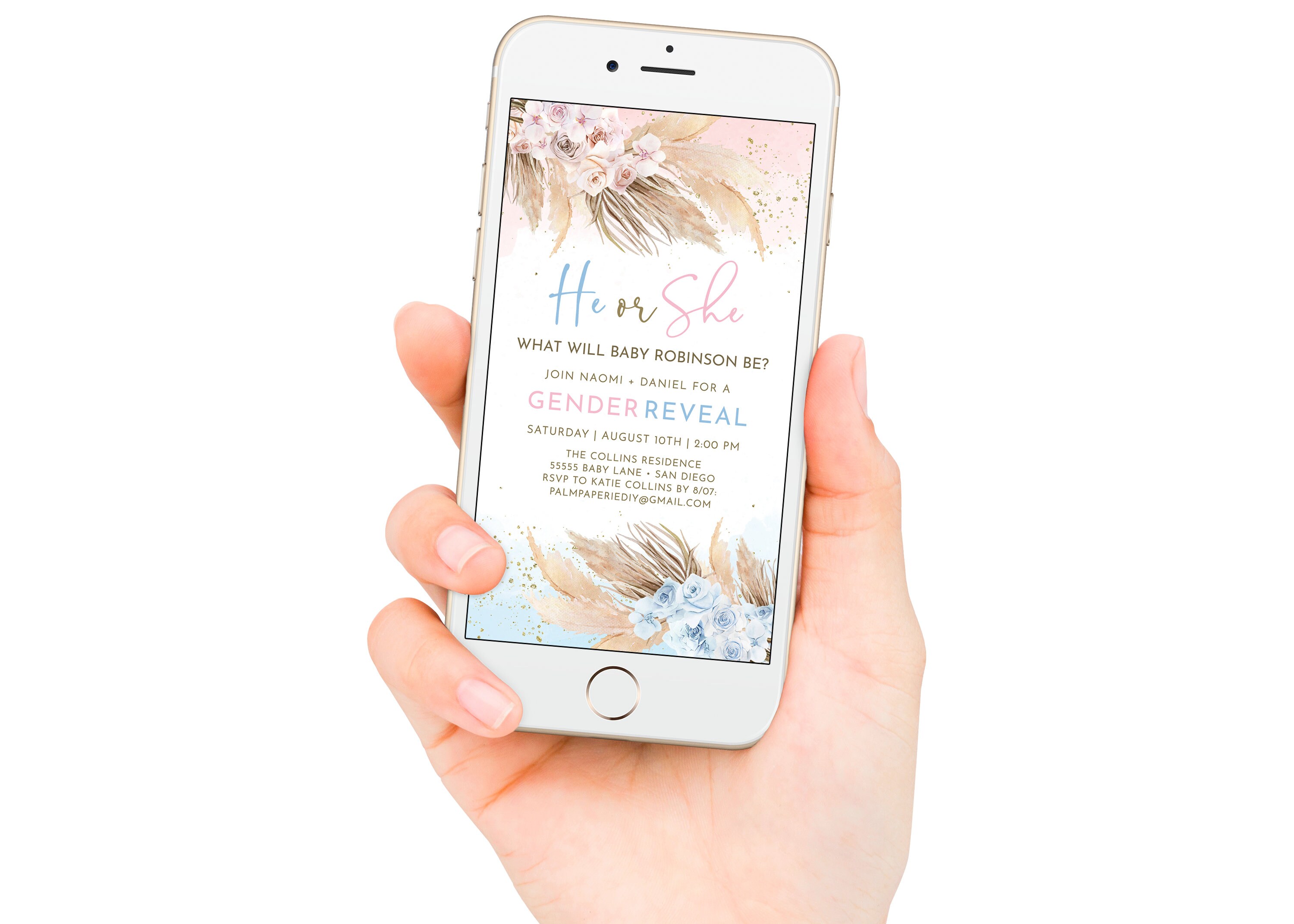 Boho Gender Reveal Invitation, Electronic Text Message Invite, Boho Boy ...