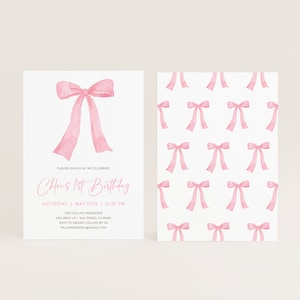 Bow Birthday Invitation Girl, Digital Download Template, Ribbons Bows ...