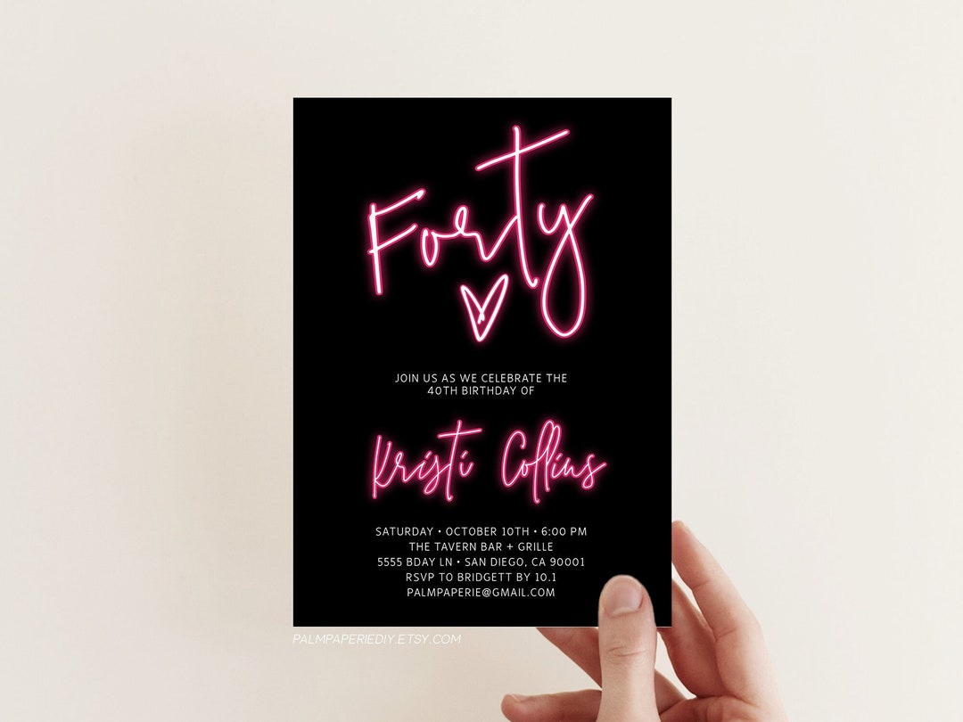 Forty Birthday Invitation Template, 40th Bday Party Invite for Women ...