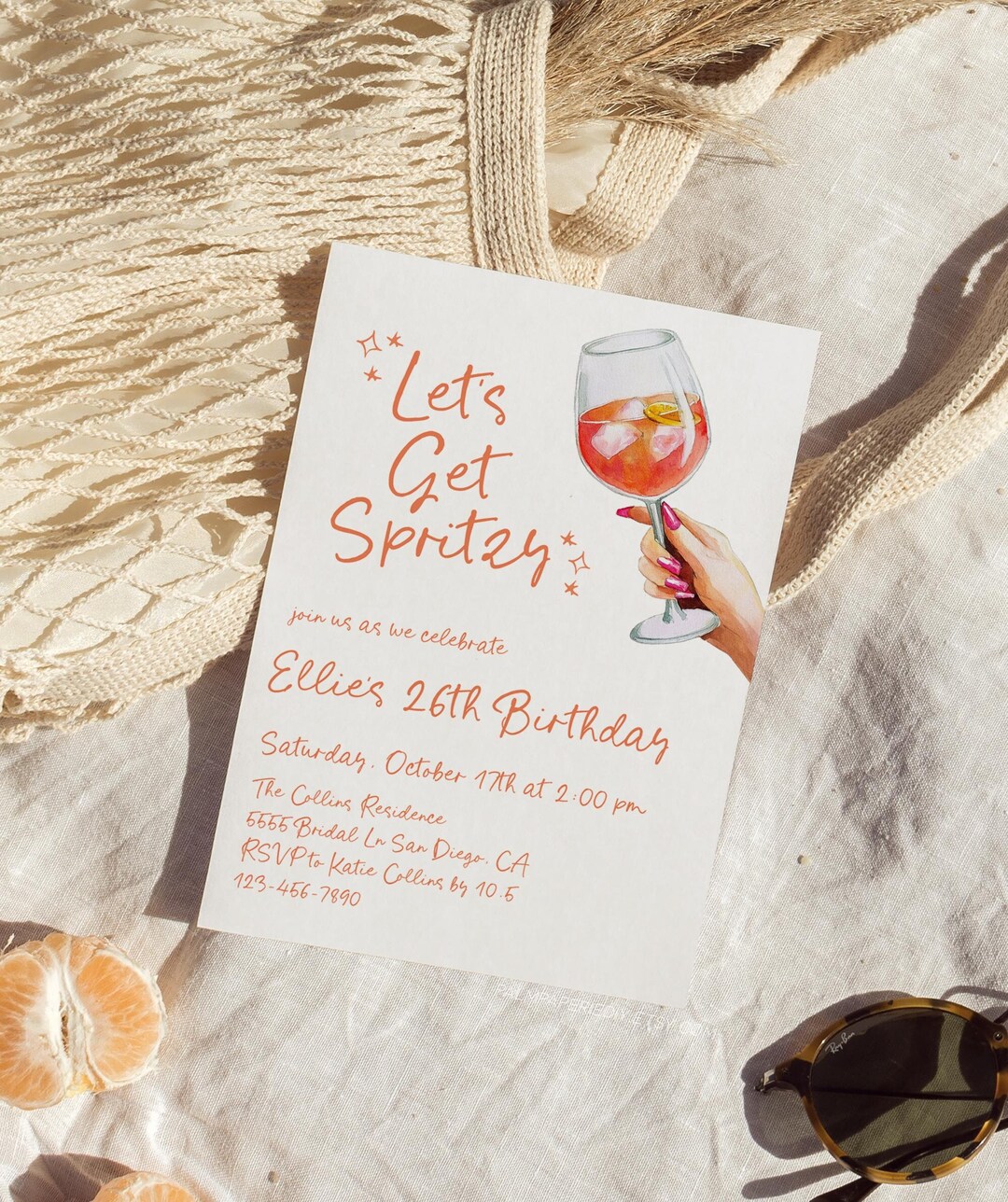 Spritz Birthday Invitation, Lets Get Spritzy, Party Invites for Woman ...