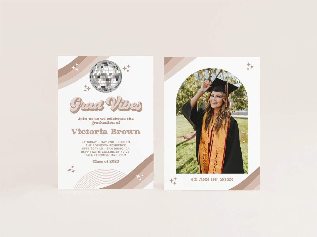 Disco Graduation Invitation, Digital Download, Grad Party Invites ...