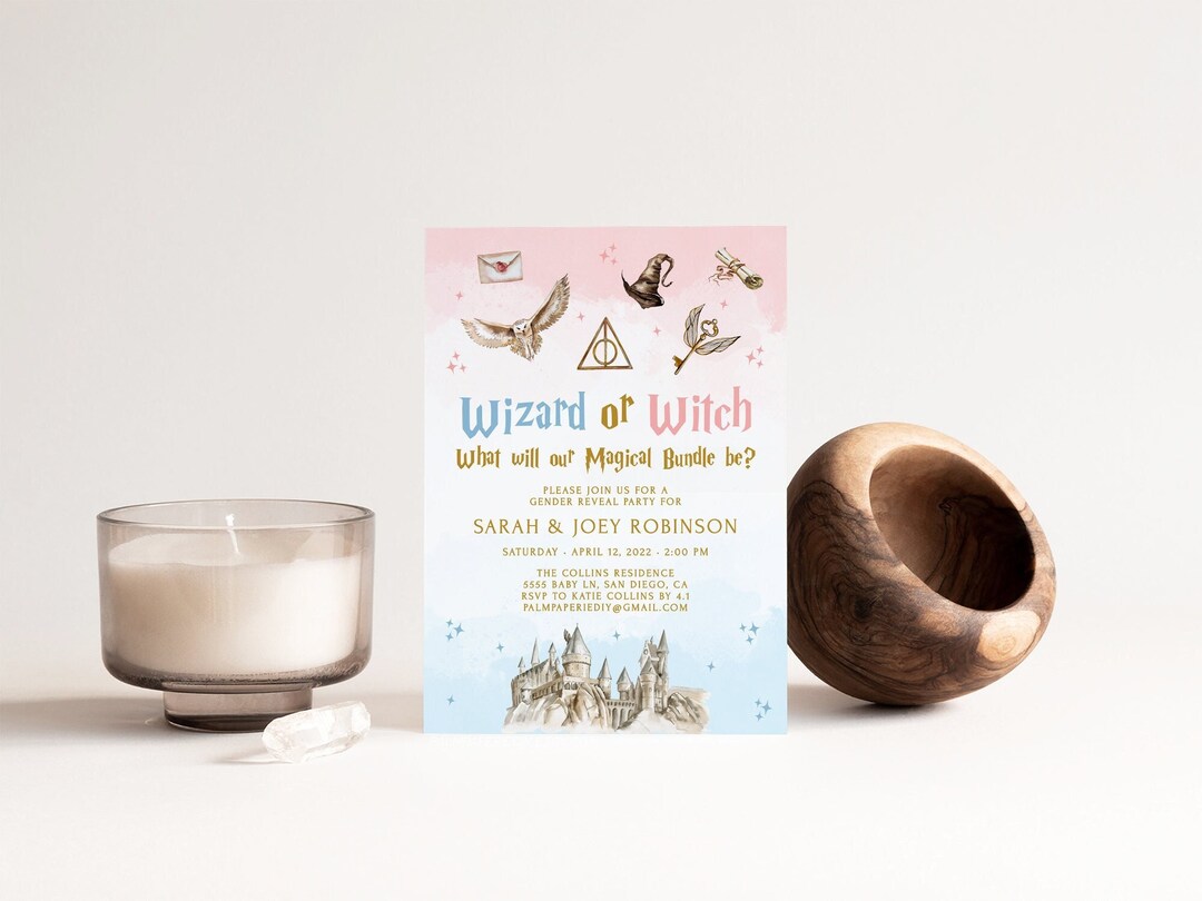 Wizard Gender Reveal Invitation, Wizard or Witch Party Invites, Magic ...