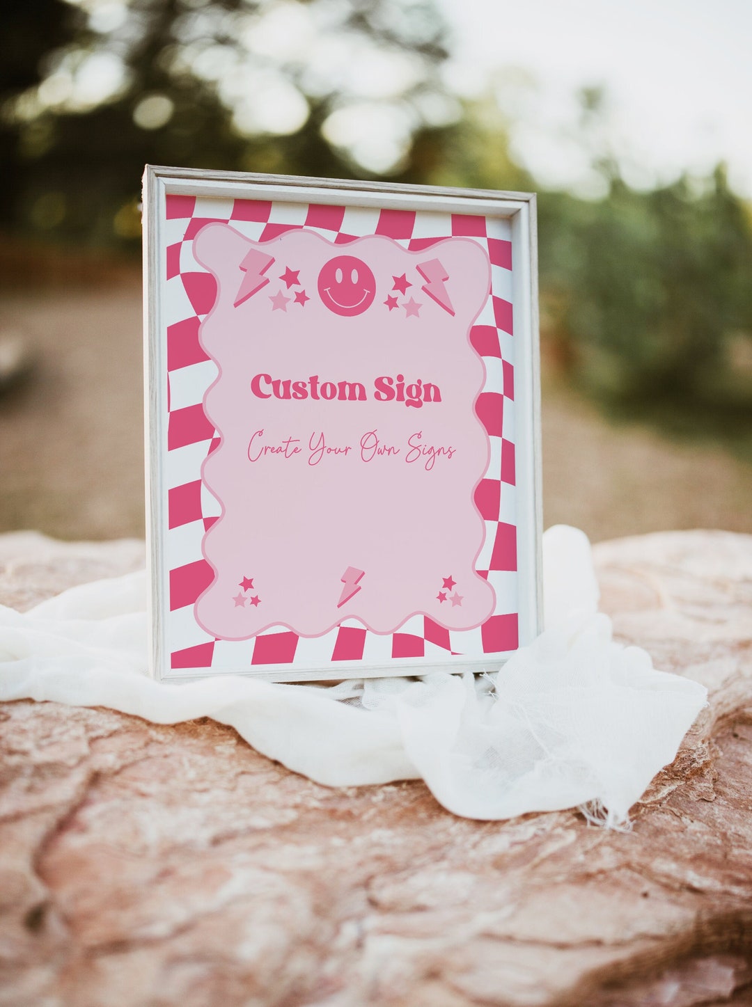 Preppy Smile Birthday Custom Sign, Digital Download, Pink Checkered ...