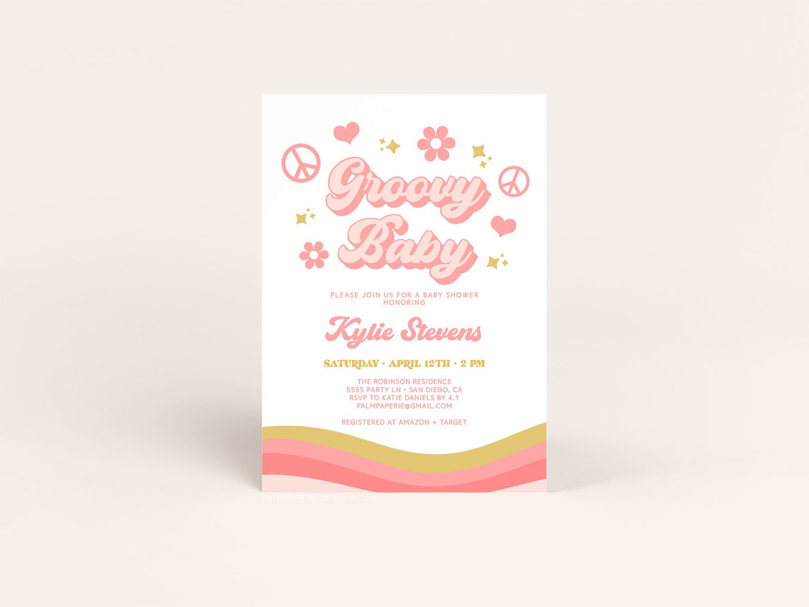 Groovy Baby Shower Invitations Girl Template Instant - Etsy