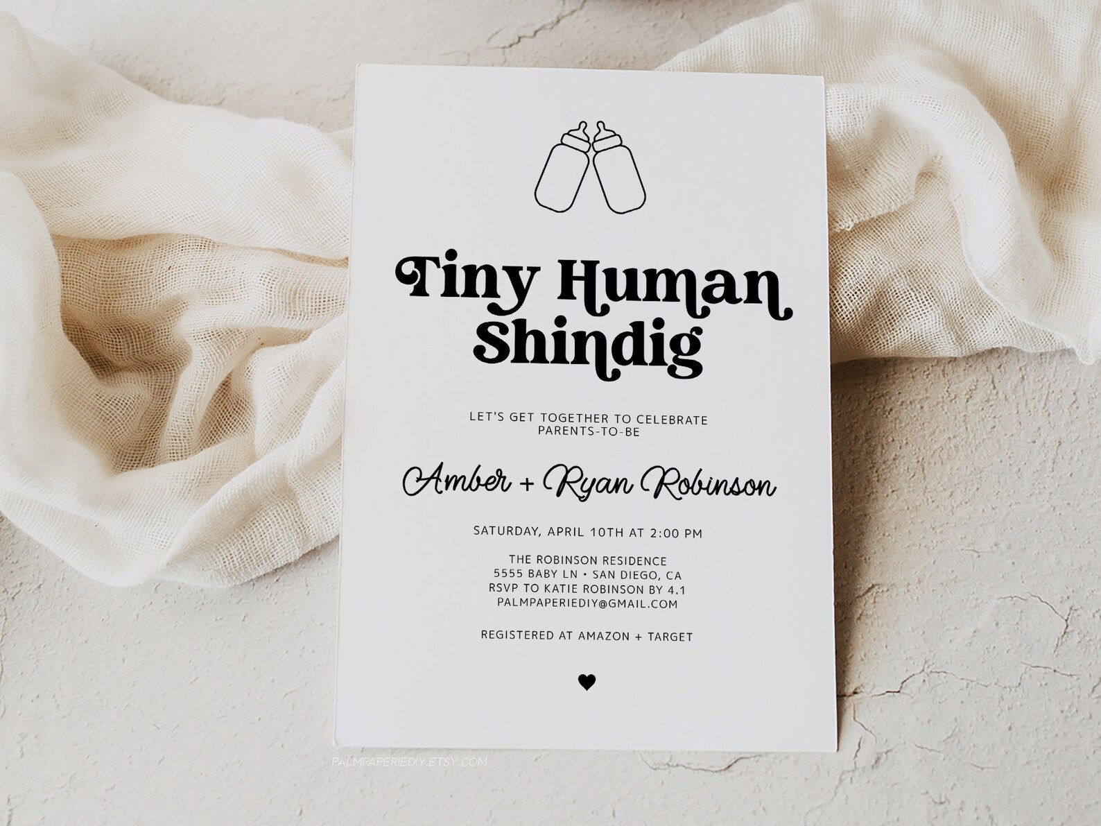 Tiny Human Shindig Invitation, Funny Baby Shower Invites, Coed Couples ...
