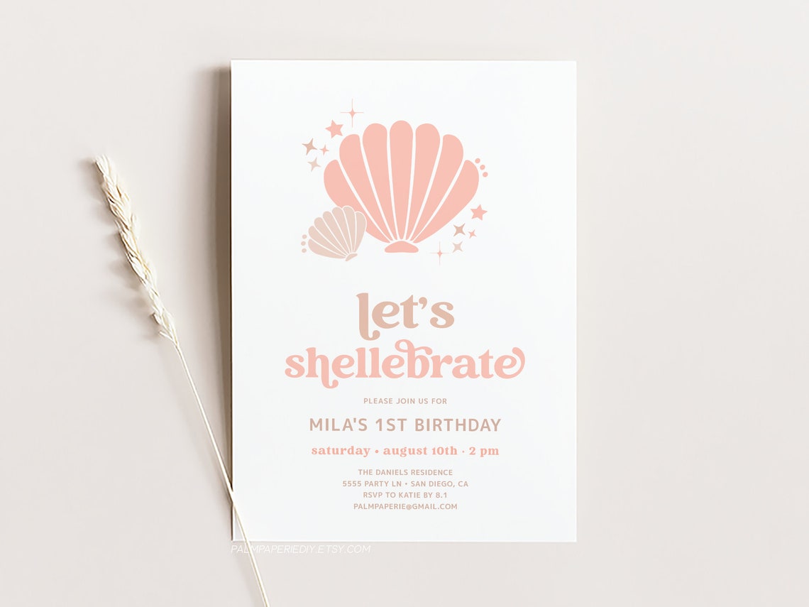 Sea Shell Invitation Shellebrate Birthday Invite Digital - Etsy