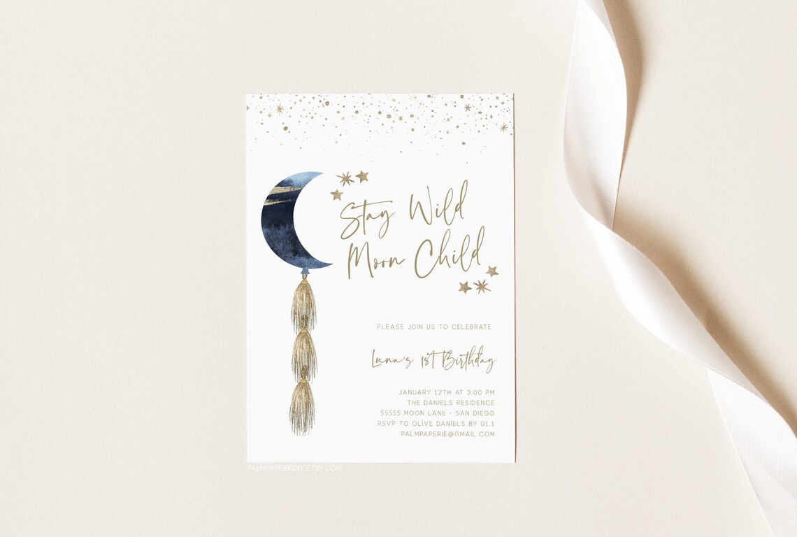Moon Birthday Invitation Stay Wild Moon Child Digital | Etsy