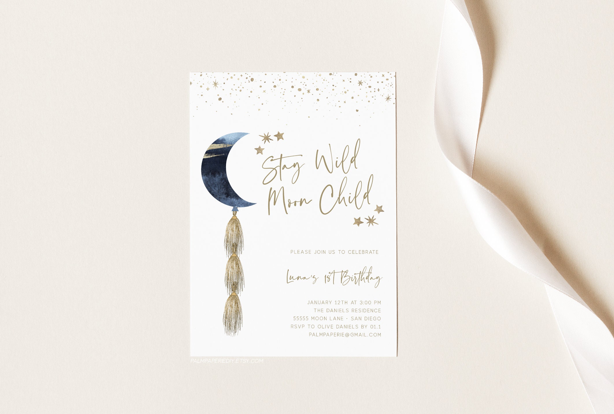 Moon Birthday Invitation Stay Wild Moon Child Digital - Etsy