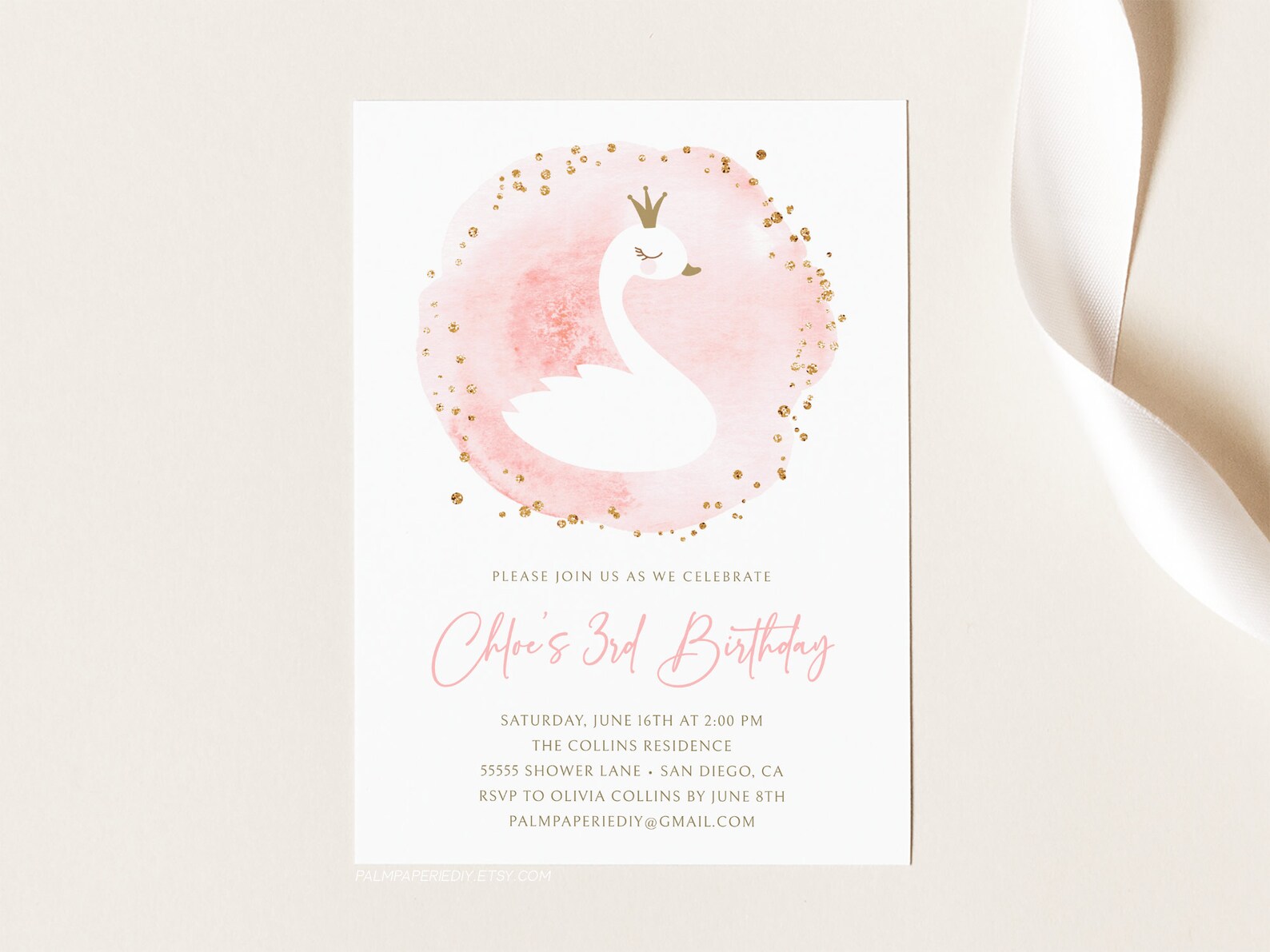 Swan Birthday Invitation Girl, Swan Princess Invite, Digital Download ...