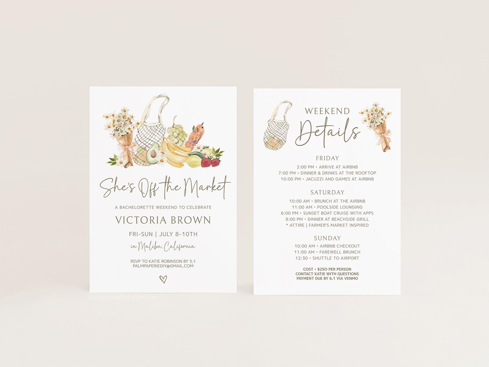 Farmers Market Bachelorette Party Invitation, Itinerary Template ...