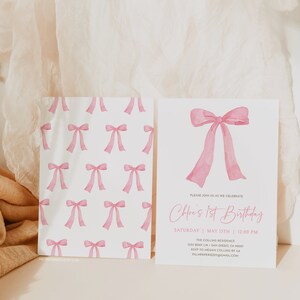 Bow Birthday Invitation Girl, Digital Download Template, Ribbons Bows ...