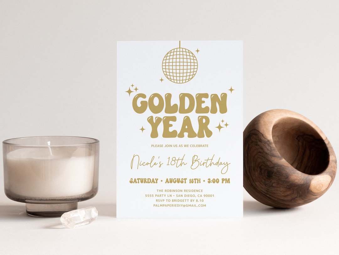 Golden Birthday Invitation, Golden Year, Digital Download Invite, Gold ...