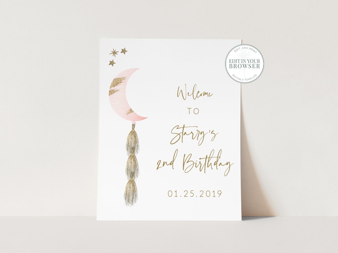 Moon Stars Welcome Sign Instant Download Template Two the - Etsy