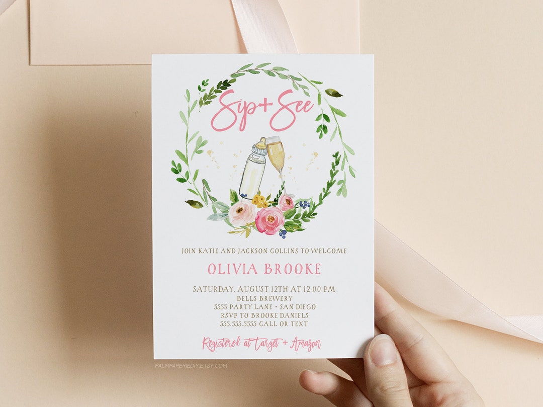 Sip and See Invitation Girl: Floral Baby Shower Meet & Greet (digital ...