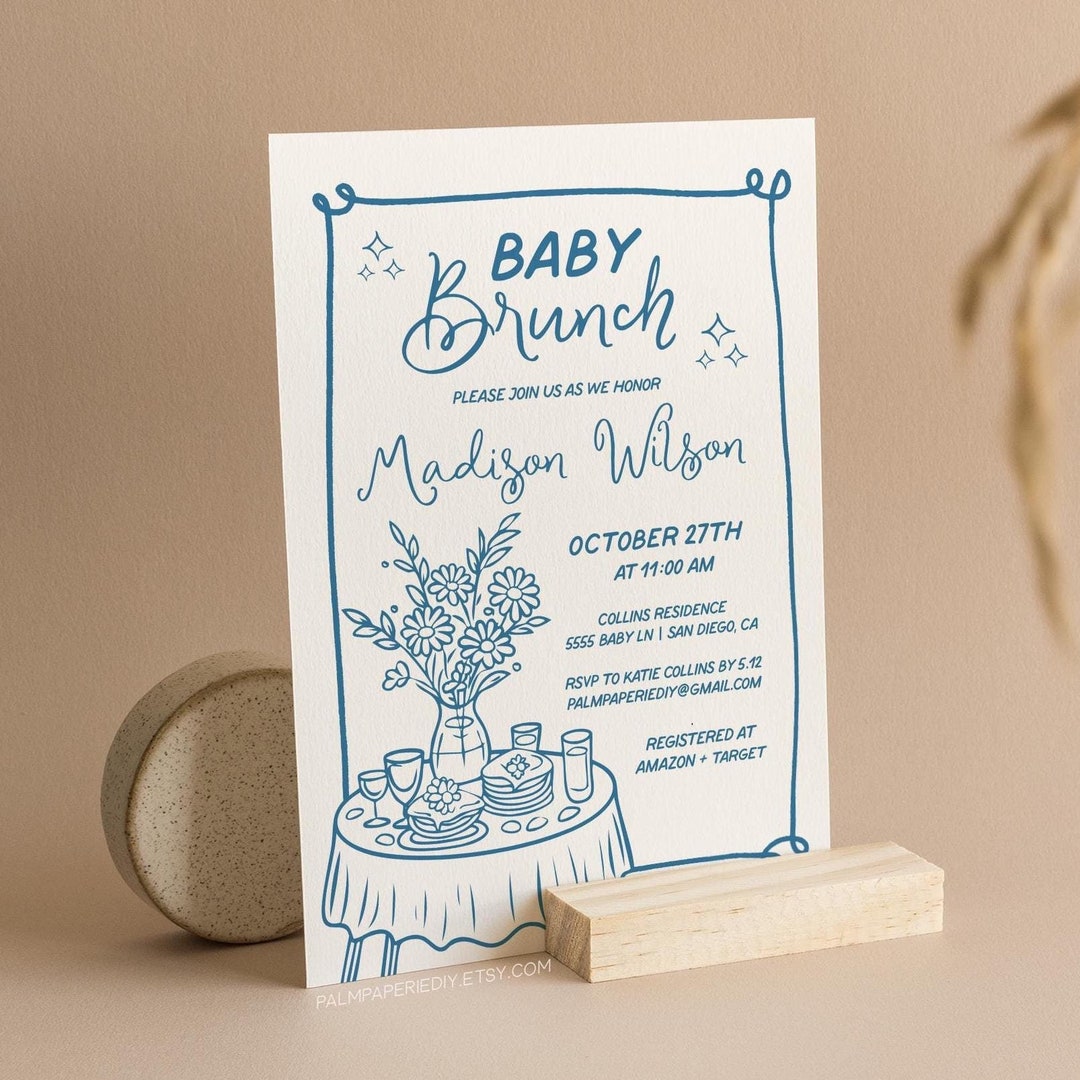 Baby Brunch Invitation, Whimsical Hand Drawn, Baby Shower Brunch Invite ...