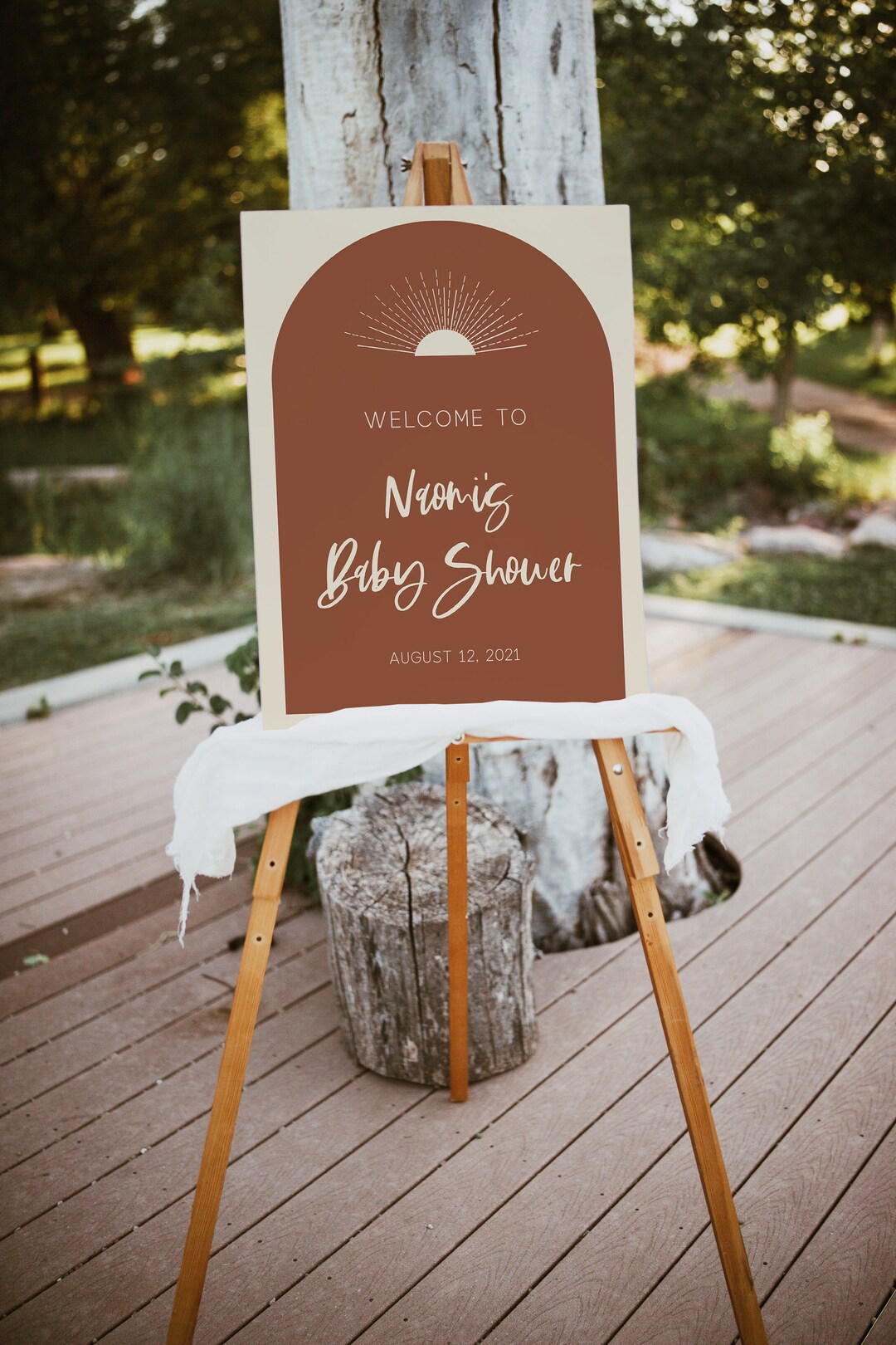 Rust Welcome Sign Template, Modern Arch, Boho Sun, Bridal Shower Baby ...