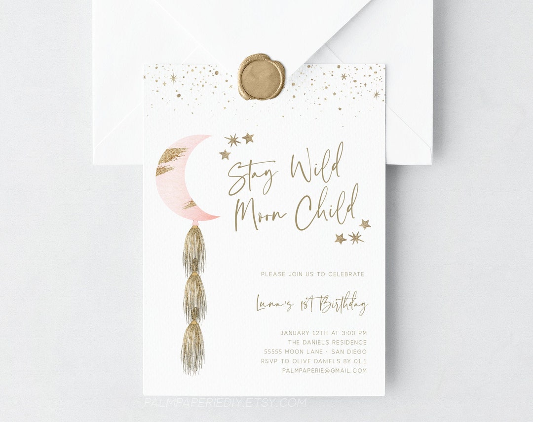 Moon Stars Invitation Girl, Celestial Birthday Invite, Instant Download ...