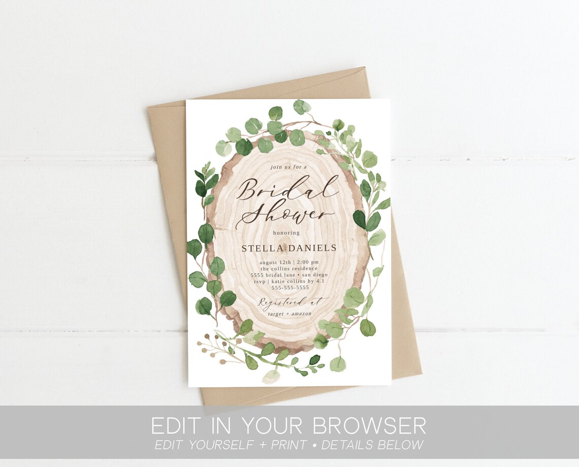 Rustic Bridal Shower Invitation Instant Download Woodland - Etsy