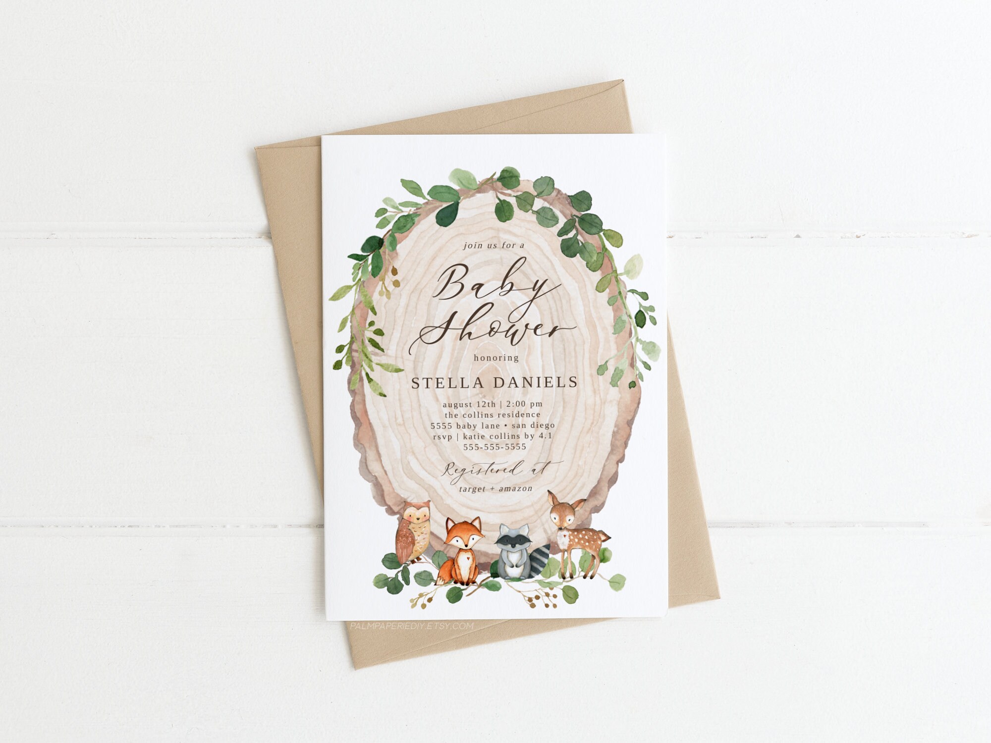 Gender Neutral Baby Shower Invitation, Woodland Animals, Instant ...