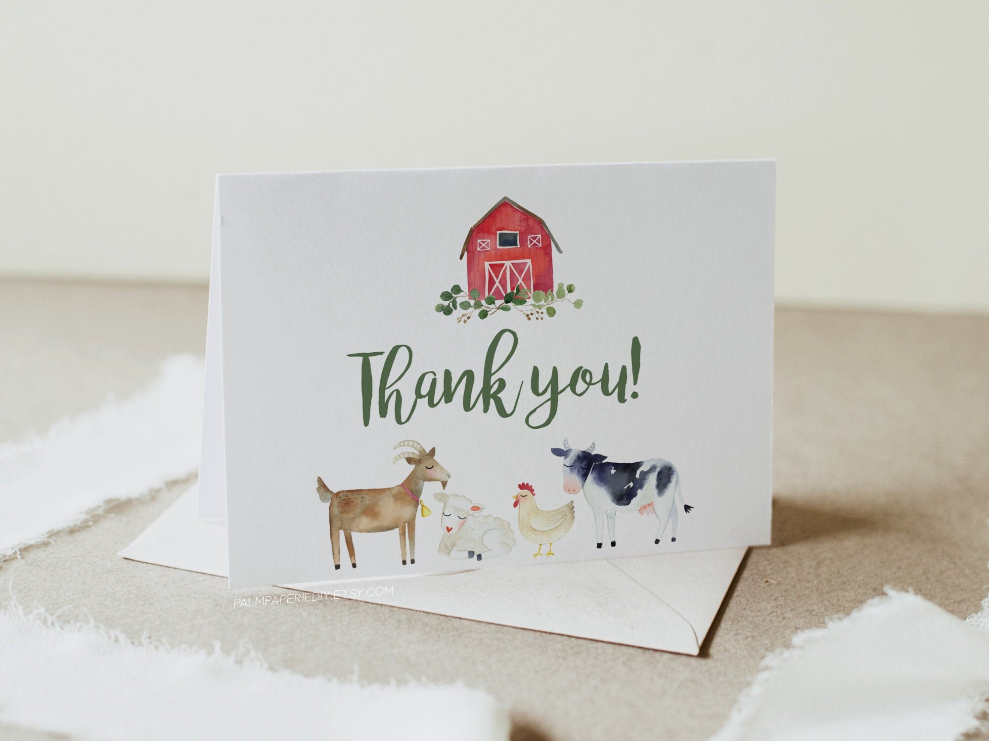 Thank You Card, Barn, Barnyard, Farm, Boy, EDITABLE, Animals, Instant ...