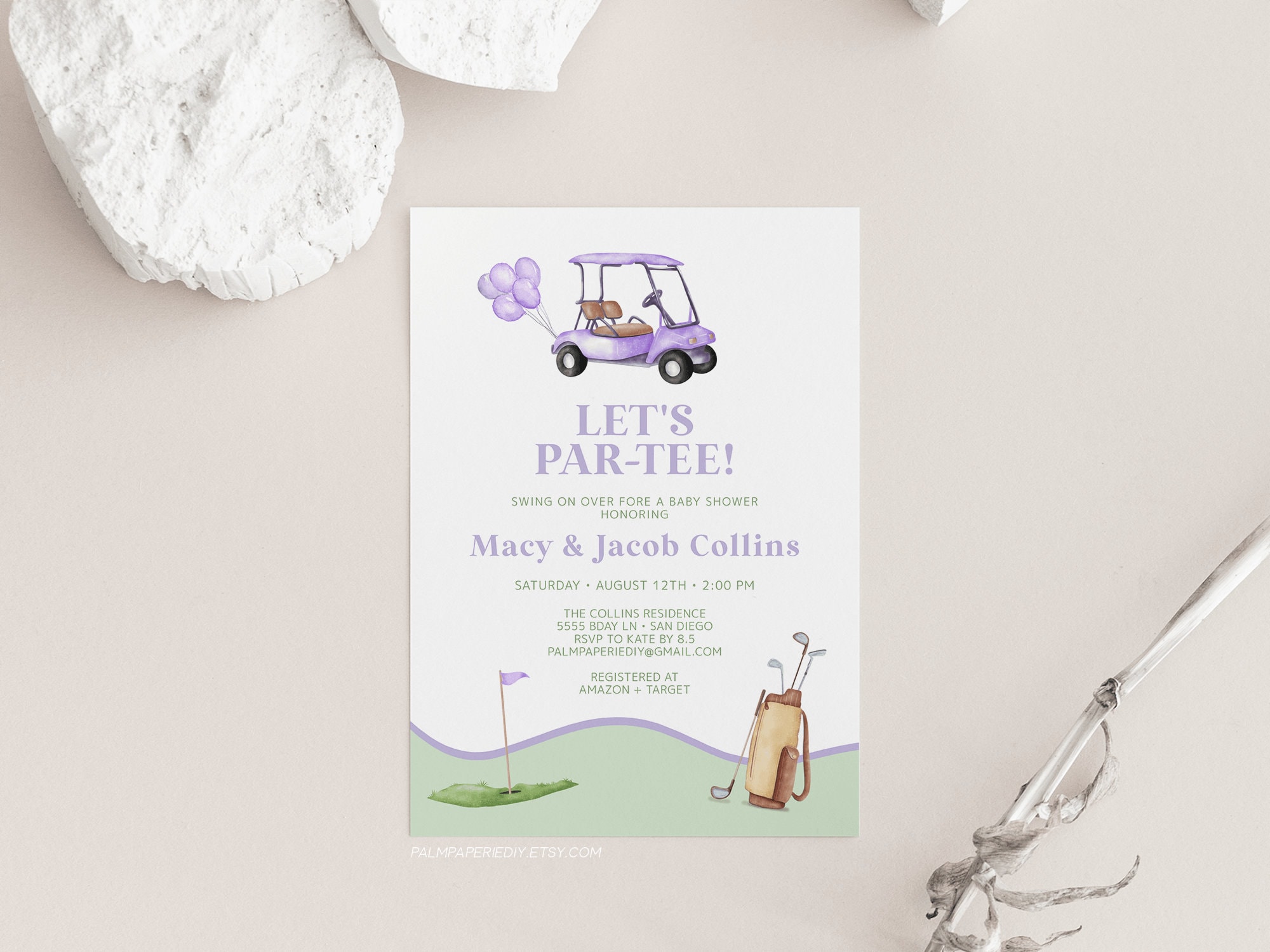 Golf Theme Baby Shower Invitation Purple Golfing Invites - Etsy