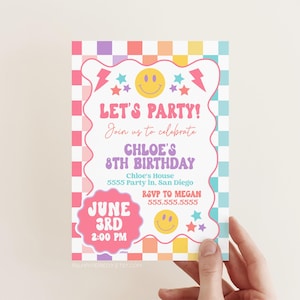 Birthday Party Invitation Girl, Preppy Checkered Smile Invite, Digital ...