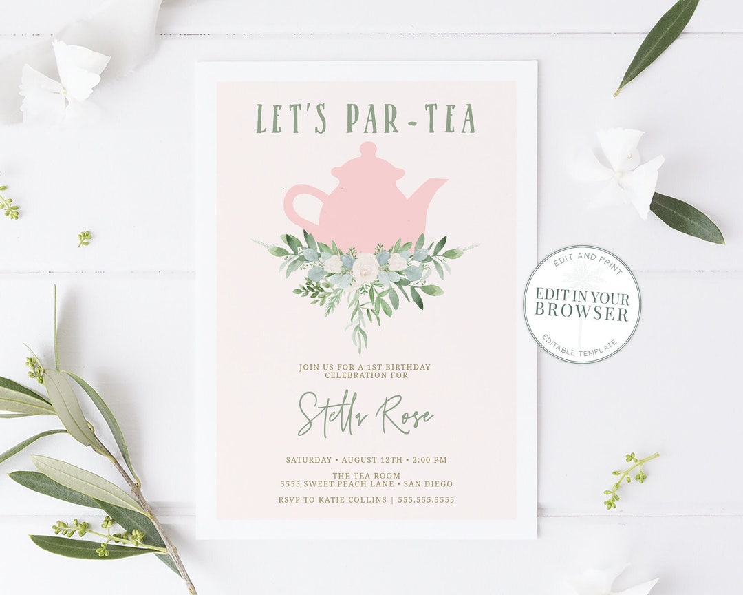 Tea Party Birthday Invitation, Printable, Partea, 1st Bday Invite, Tea ...