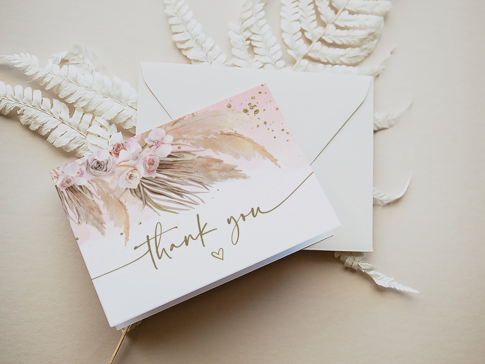 Boho Thank You Card Download Template Pampas Grass Baby - Etsy