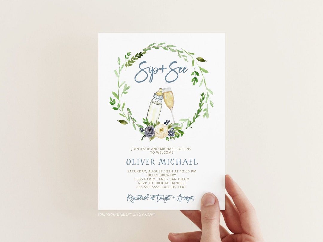 Boy Sip and See Invitation: Co-ed Baby Shower Invite (digital Download ...