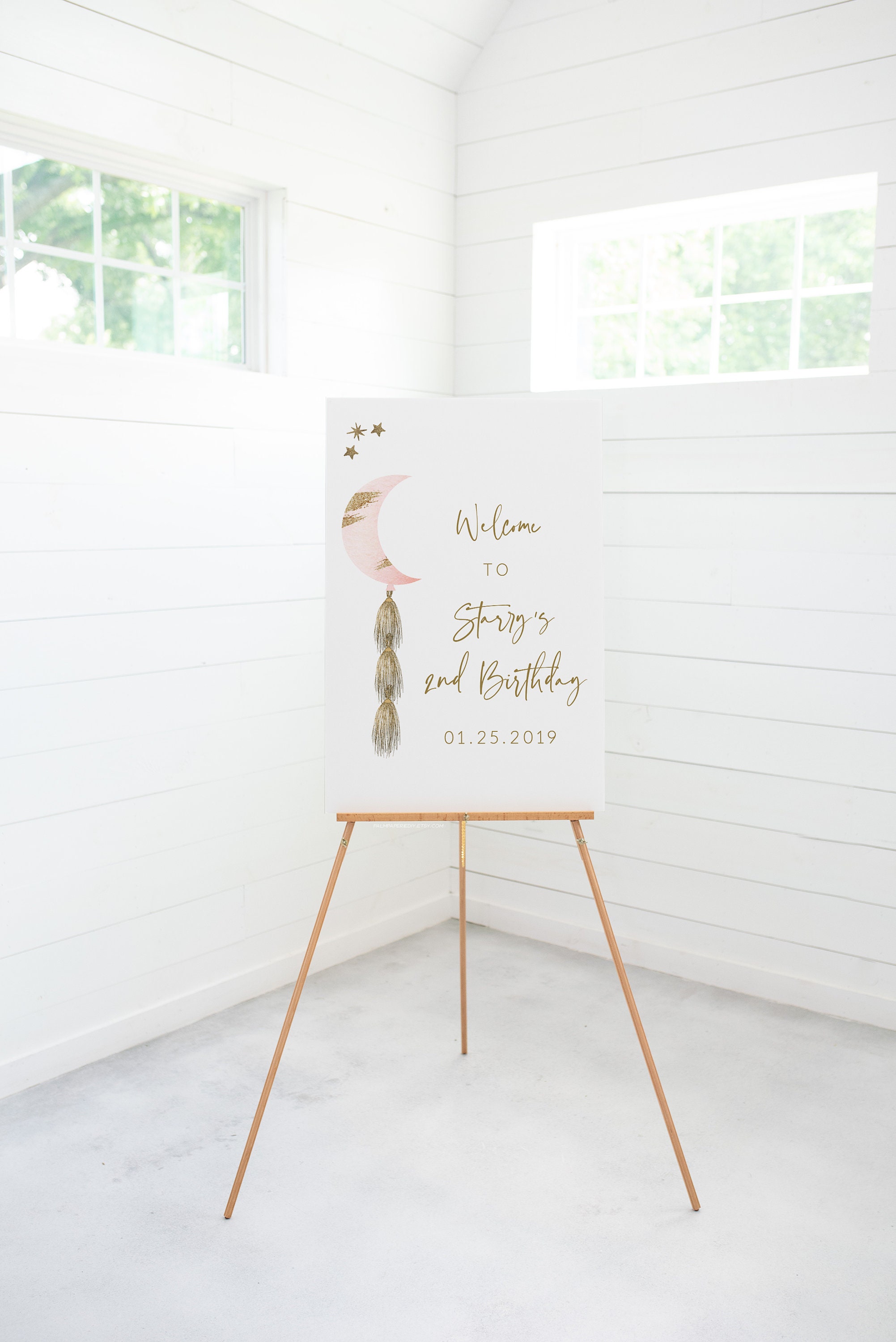 Moon Stars Welcome Sign Two the Moon Birthday Girl Celestial | Etsy