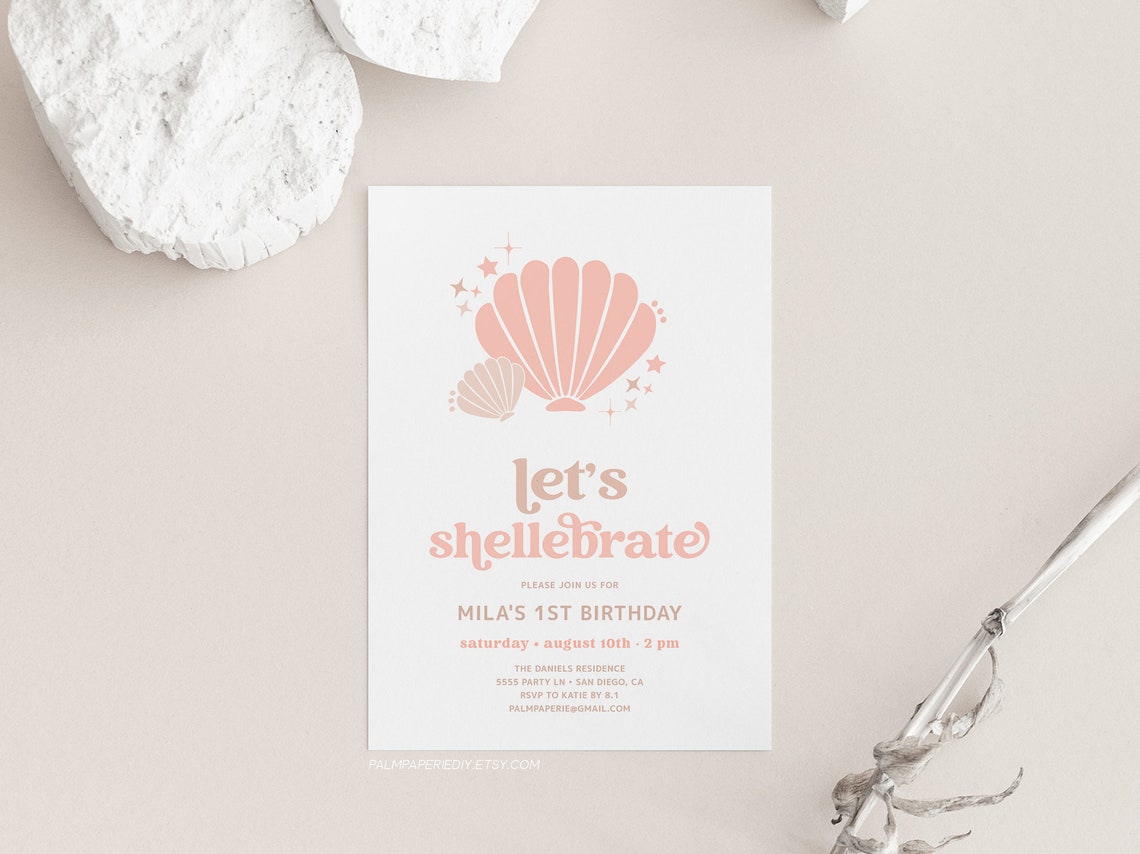 Sea Shell Invitation Shellebrate Birthday Invite Digital - Etsy
