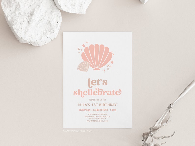 Sea Shell Invitation, Shellebrate Birthday Invite, Digital Download ...