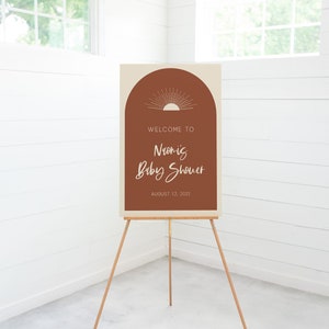 Rust Welcome Sign Template, Modern Arch, Boho Sun, Bridal Shower Baby ...