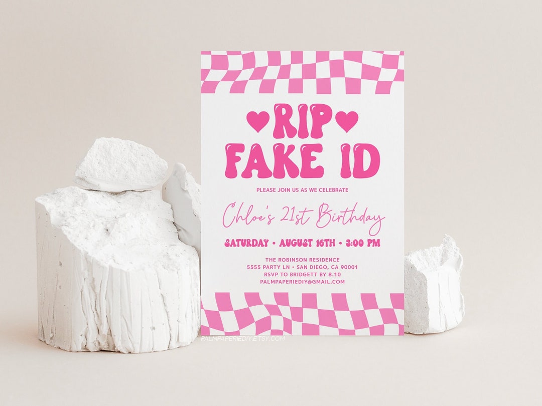 21st Birthday Invitation for Her, Pink, Digital Download, RIP Fake ID ...
