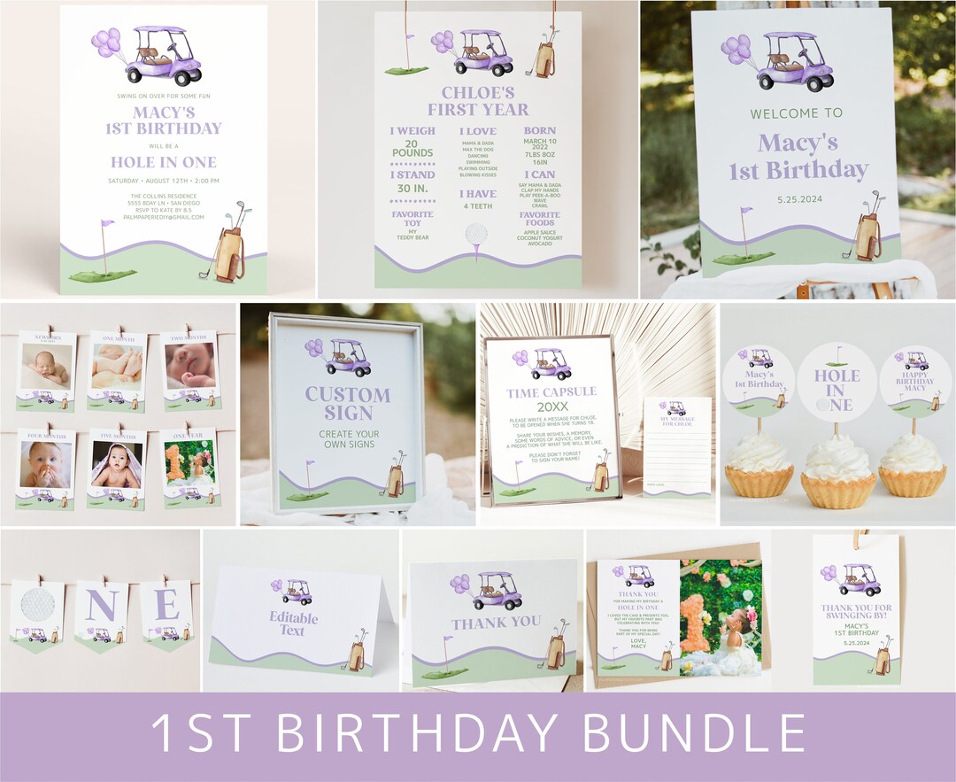 Purple Golf 1st Birthday Invitation Bundle, Girl (digital Download) - Etsy