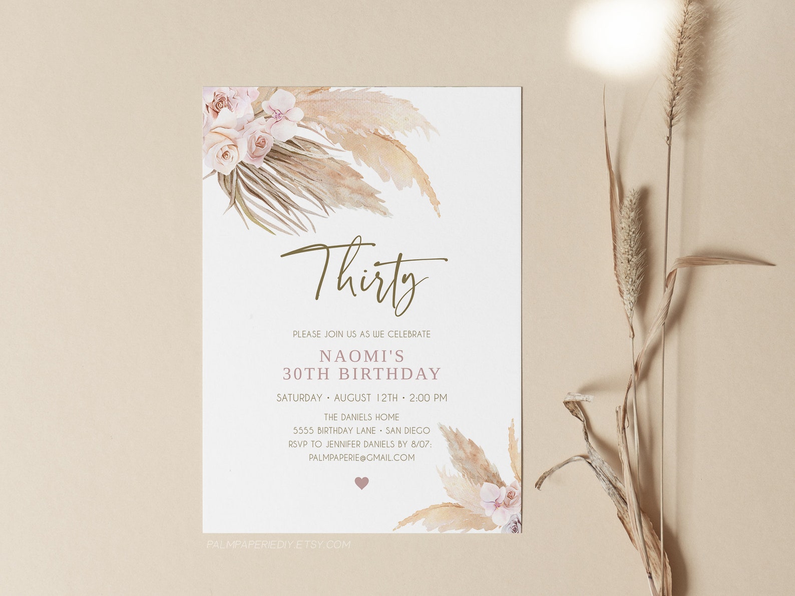 30th Birthday Invitation for Women Boho Theme Instant - Etsy