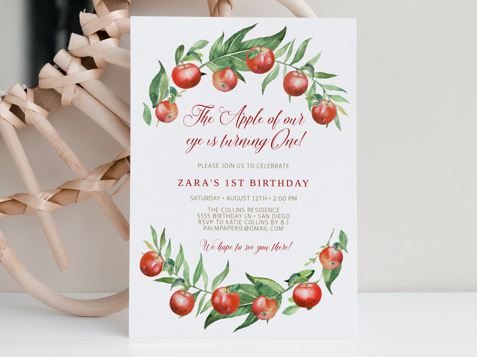 Apple Birthday Invitation Digital Download 1st Invites - Etsy