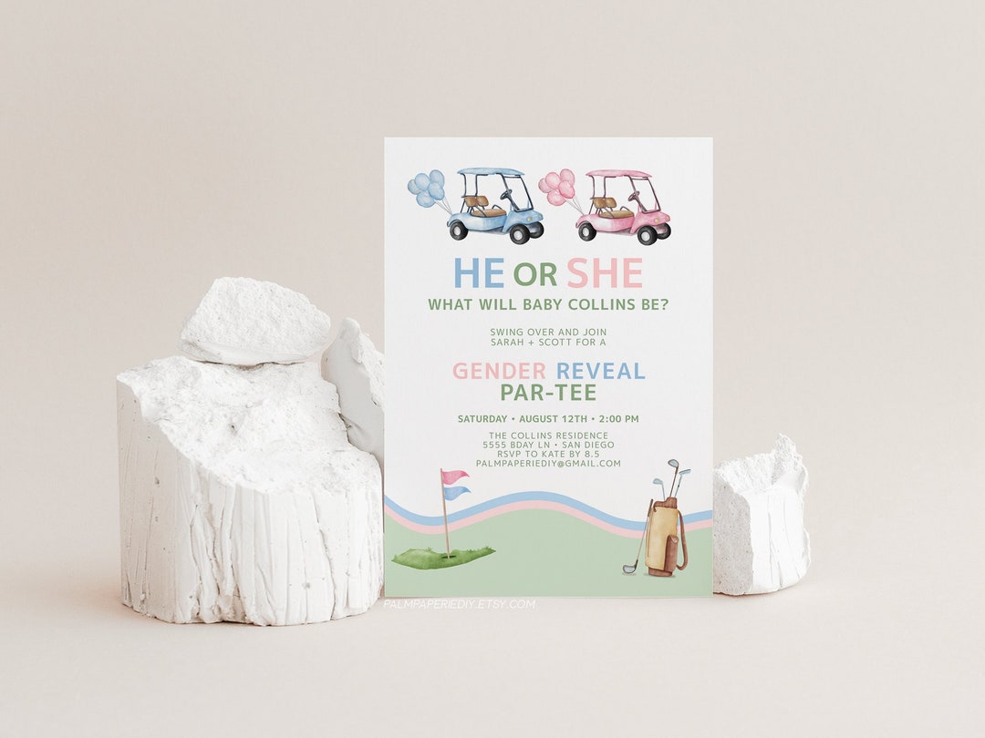 Golf Gender Reveal Invitation, Digital Download, Golfing Theme Invites ...