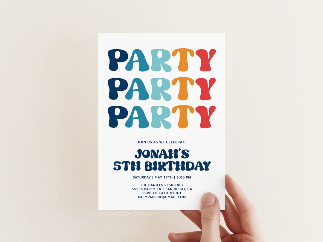 Boy Birthday Party Invitation Instant Download, Colorful Invites, Kids ...