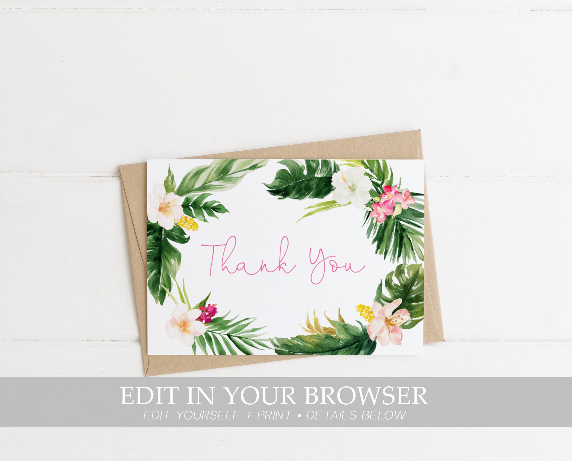 Thank You Card Tropical Instant Download Template Baby - Etsy