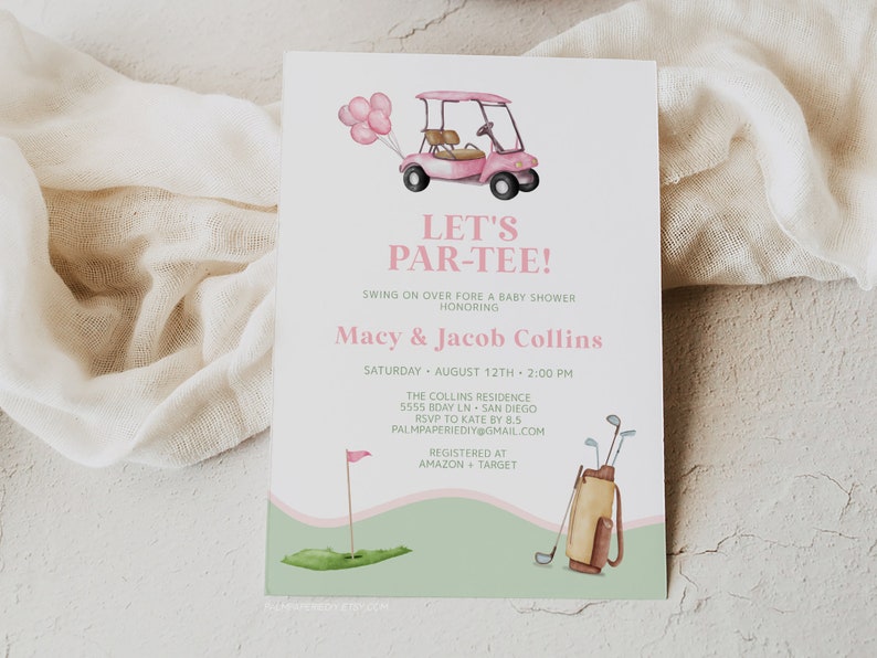 Golf Baby Shower Invitation Girl Golfing Theme Invites - Etsy